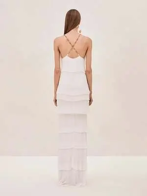Alexis Yira Pleated Tiered Gown - White
