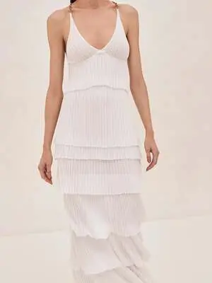 Alexis Yira Pleated Tiered Gown - White