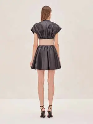 Alexis Berlin" Vegan Leather V-neck Midi Dress - Black