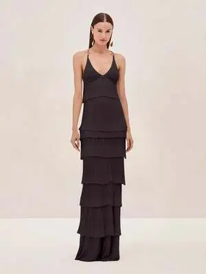 Alexis Yira Pleated Tiered Gown - Black