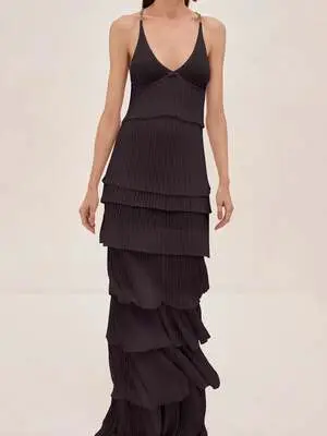 Alexis Yira Pleated Tiered Gown - Black