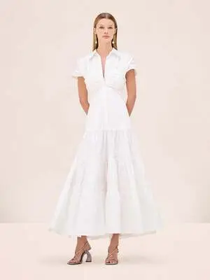 Alexis Carosini Shirred Tiered Midi Dress - White