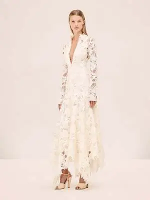 Alexis Camila Floral Lace Midi Dress - Ivory