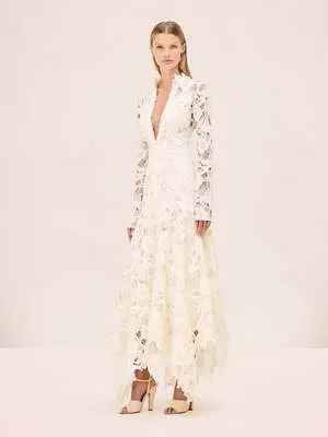 Alexis Camila Dress Long Sleeve Floral Lace Midi - Ivory