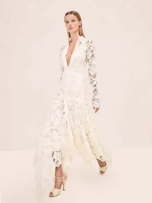Alexis Camila Dress Long Sleeve Floral Lace Midi - Ivory