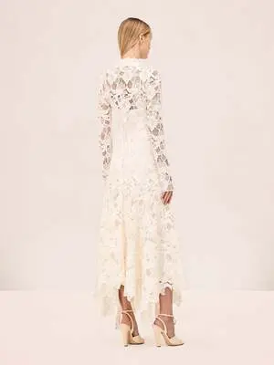 Alexis Camila Dress Long Sleeve Floral Lace Midi - Ivory