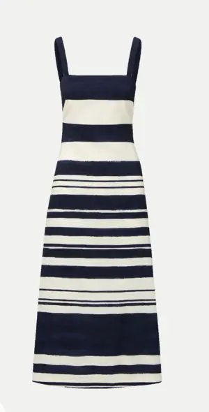 Veronica Beard Ella Striped Linen Midi Dress Navy Dove