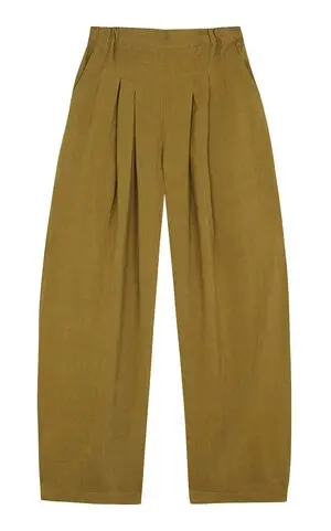 CORTANA Elena Pleated High-rise Wide-leg Pants - Olive