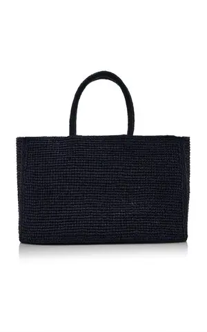 LIÉ STUDIO Charlotte Small Raffia Tote Bag - Navy