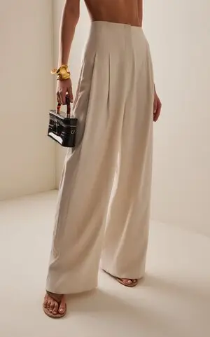 Lela Rose Linen Blend Pleated Trousers