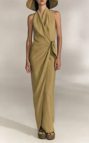 CORTANA Mona Wrap Linen-silk Dress - Khaki