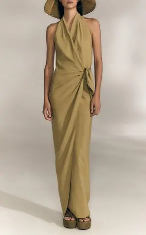 CORTANA Mona Wrap Linen-silk Dress - Khaki