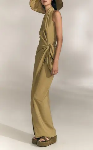 CORTANA Mona Wrap Linen-silk Dress - Khaki