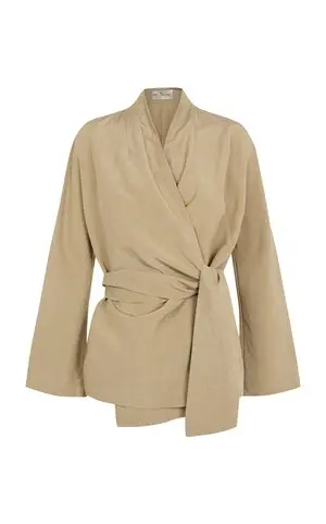 CORTANA Simona Linen-silk Wrap Jacket With Twist Detail - Khaki