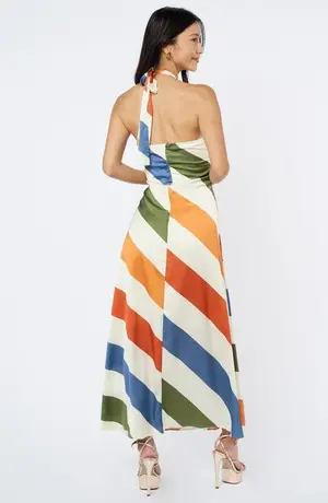 CIEBON Jayla Diagonal Stripe Halter Dress