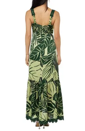 CIEBON Kira Lace Trim Print Maxi Dress