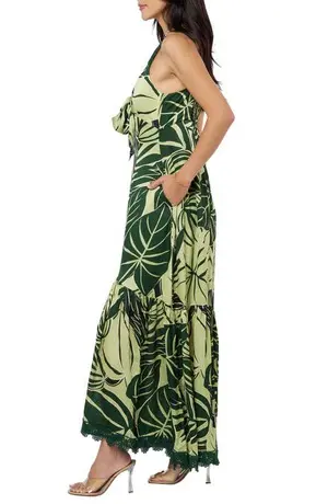 CIEBON Kira Lace Trim Print Maxi Dress