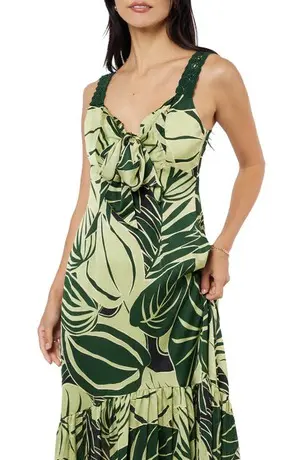 CIEBON Kira Lace Trim Print Maxi Dress