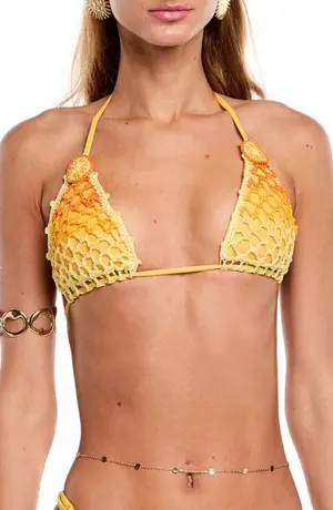 CAPITTANA Missy Crochet Overlay Triangle Bikini Top - Yellow