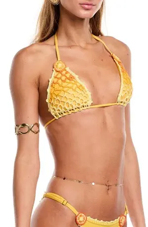 CAPITTANA Missy Crochet Overlay Triangle Bikini Top - Yellow