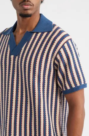 MAVRANS Strike A Match Stripe Polo - Blue