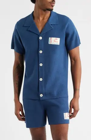 MAVRANS Out Of Office Knit Button-up Camp Shirt - Blue