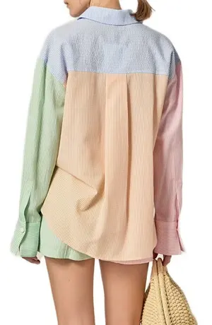 English Factory Oversized Colorblock Stripe Button-up Shirt