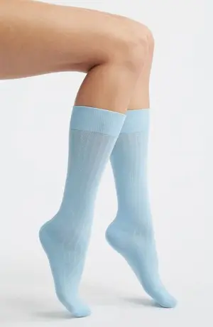 HIGH HEEL JUNGLE Arcade Stripe Crew Socks - Sky Blue