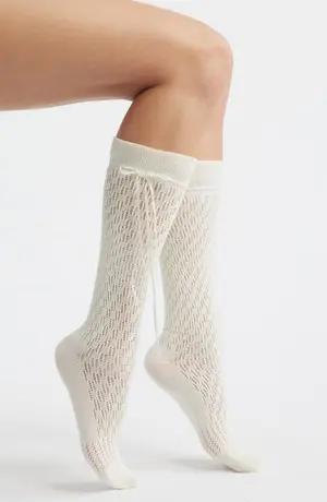 HIGH HEEL JUNGLE Charma Tie Pointelle Crew Socks White