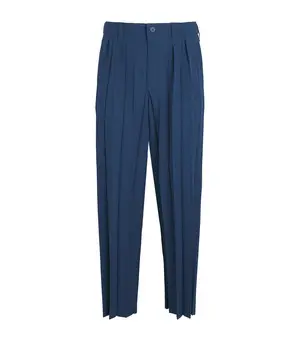 Issey Miyake Edge Pleat Straight Trousers - Navy