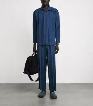 Issey Miyake Edge Pleat Straight Trousers - Navy