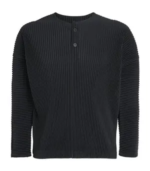 Issey Miyake Pleated Henley Shirt - Black