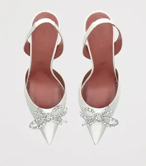 Amina Muaddi Rosie Slingback Pumps With Embellished Bow Detailing
