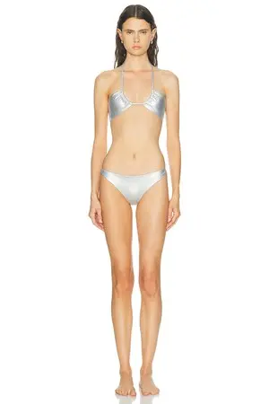 Staud Coto Metallic Bikini Bottom - Silver
