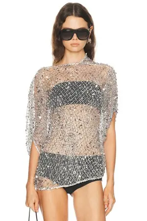 Lapointe Sequined Cape Top - Silver
