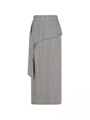 TELA Tilda Striped Ruffled Midi Skirt - Black
