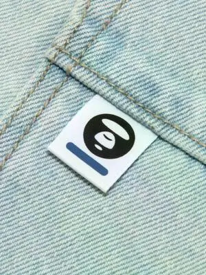 AAPE BY *A BATHING APE Logo Embroidered Denim Shorts - Blue