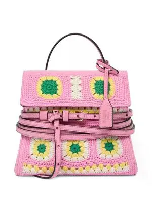 Moschino Floral Appliqued Crochet And Suede Tote Bag