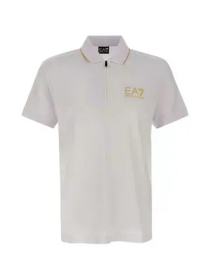 EA7 Zip-up Logo-detail Polo Shirt - White