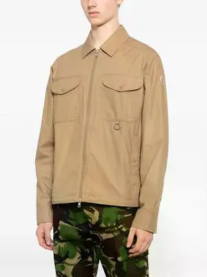 Moncler Zip-up Logo Embroidered Jacket - Brown