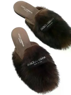 Dolce & Gabbana Shearling And Suede Slippers - Brown