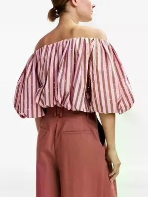 Essentiel Antwerp Striped Embellished Blouse - Pink