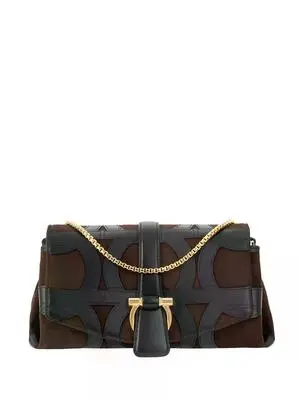 FERRAGAMO Mia Suede Crossbody Bag With Gancini Clasp - Brown