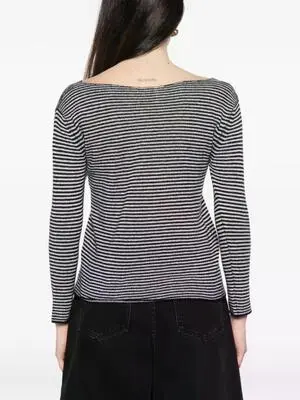 BEYOU Striped V-neck Sweater - Black