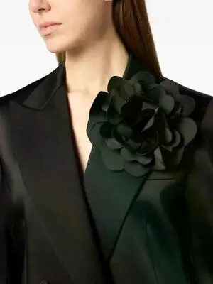 Philipp Plein Double-breasted Satin Blazer With Floral Appliqu - Black