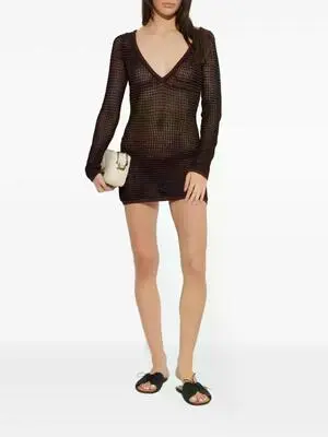Bond Eye Long-sleeve V-neck Mini Dress - Brown
