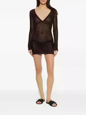 Bond Eye Long-sleeve V-neck Mini Dress - Brown