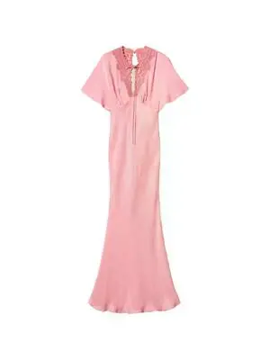 TWINSET Maxi Dress With Scalloped Embroidery And Open Back - Pink