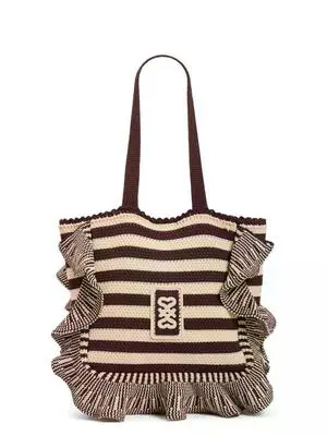 Sandro Striped Ruffled Crochet Tote Bag