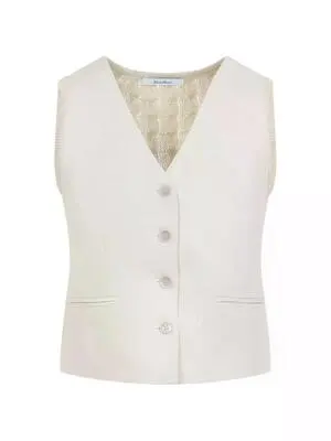 Max Mara Sleeveless V-neck Buttoned Vest With Knitted Back Panel - Neutrals
